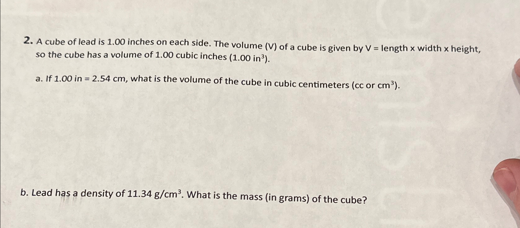 A cube of lead is 1.00 ﻿inches on each side. The | Chegg.com