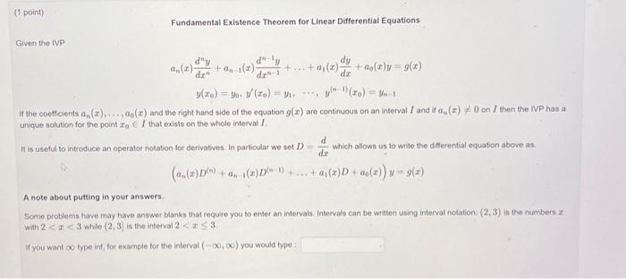 Solved (4 point) Fundamental Existence Theorem for Linear | Chegg.com
