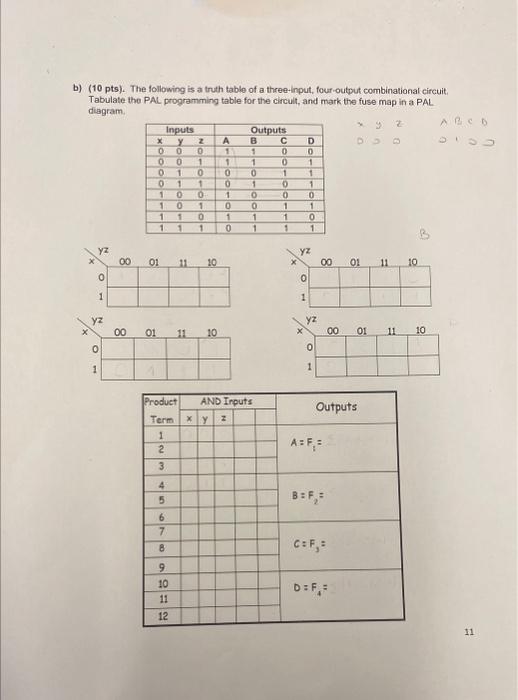Solved b) (10 pts). The following is a truth table of a | Chegg.com