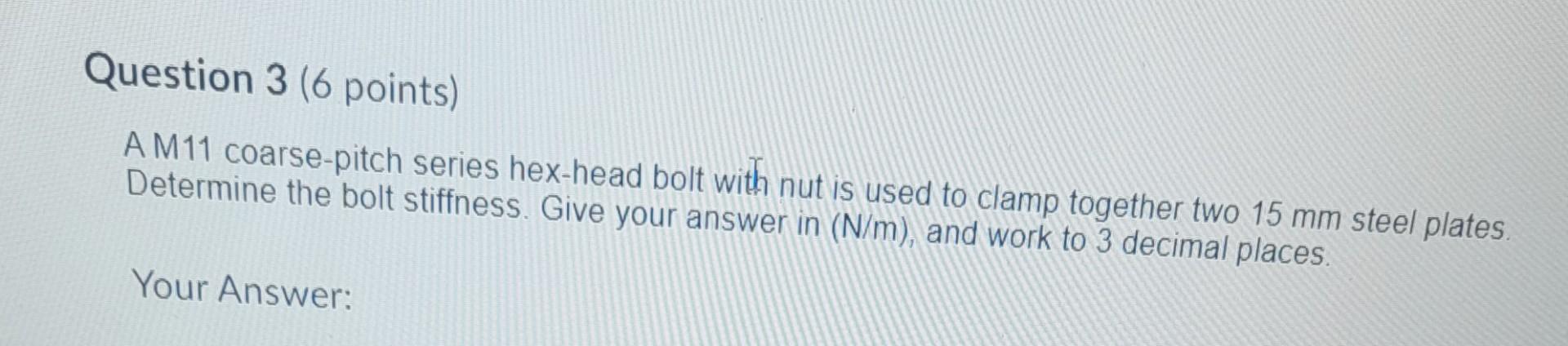 Solved Question 3 (6 points) A M11 coarse-pitch series | Chegg.com