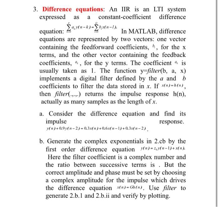 Solved equation: Ear 3. Difference equations: An IIR is an | Chegg.com