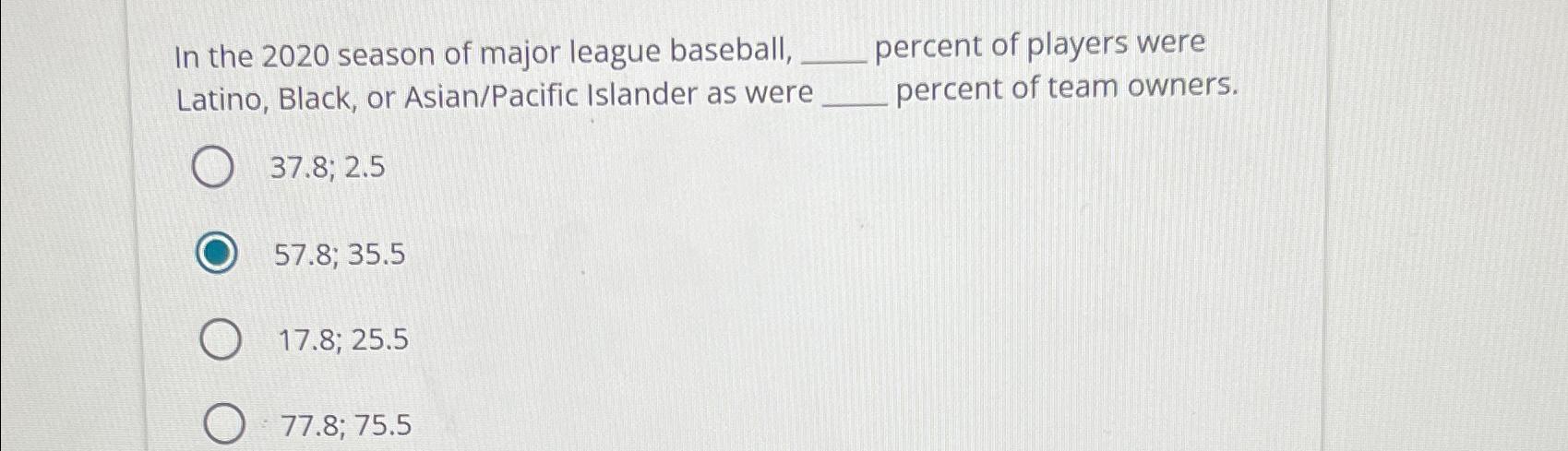 Solved In the 2020 ﻿season of major league baseball, percent | Chegg.com