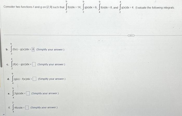 Solved Consider two functions f and g on [2,9] such that | Chegg.com
