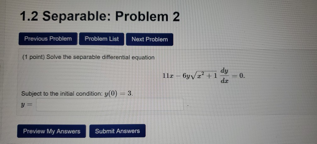 Solved 1.2 Separable: Problem 2 Previous Problem Problem | Chegg.com