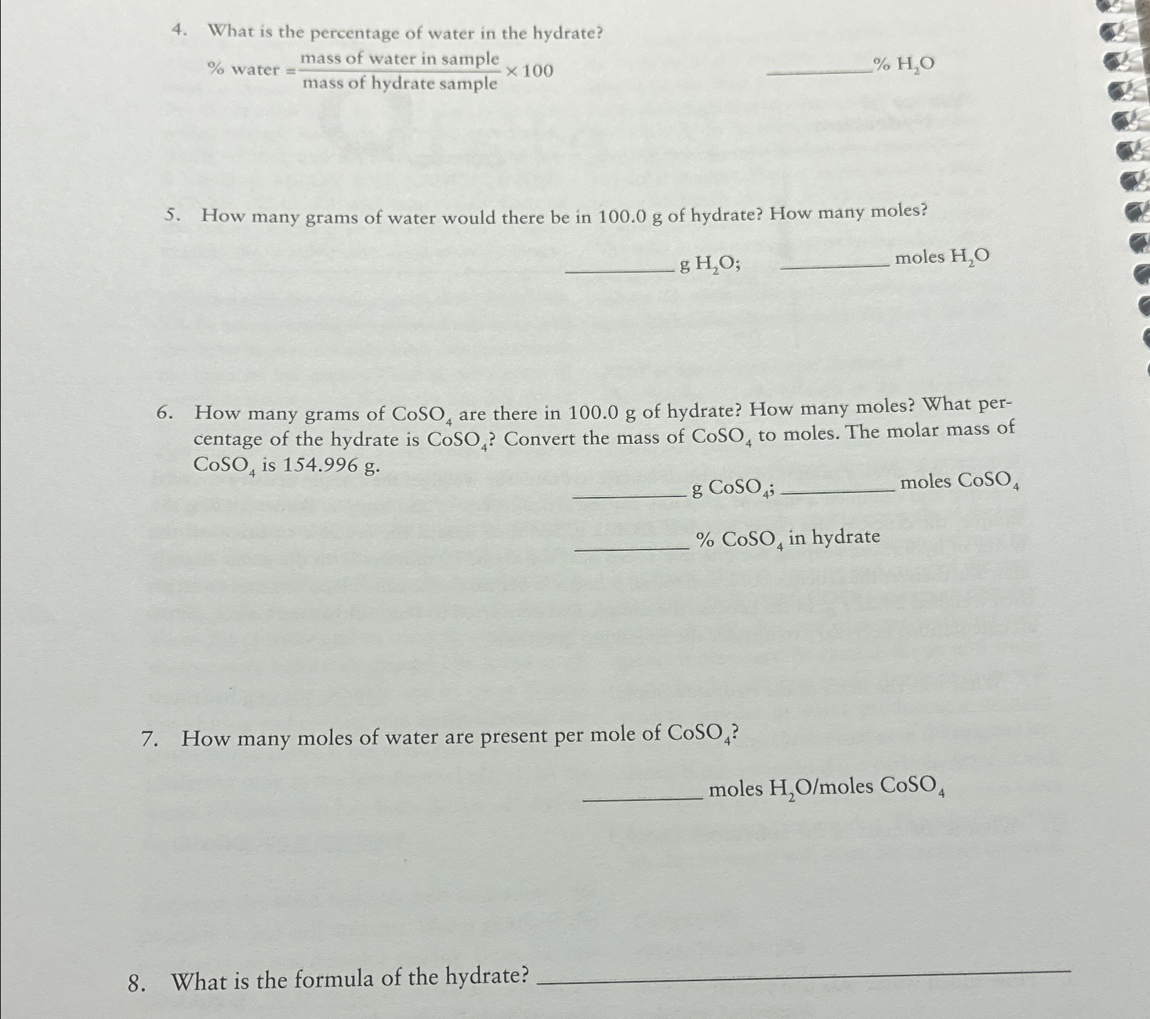 What is the percentage of water in the hydrate?% | Chegg.com