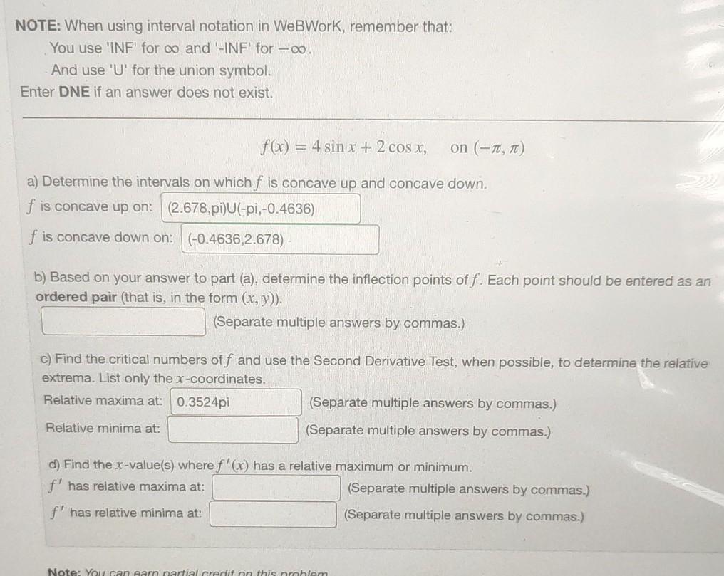 Solved NOTE: When using interval notation in WebWork, | Chegg.com