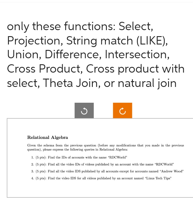 Solved only these functions: Select, Projection, String | Chegg.com
