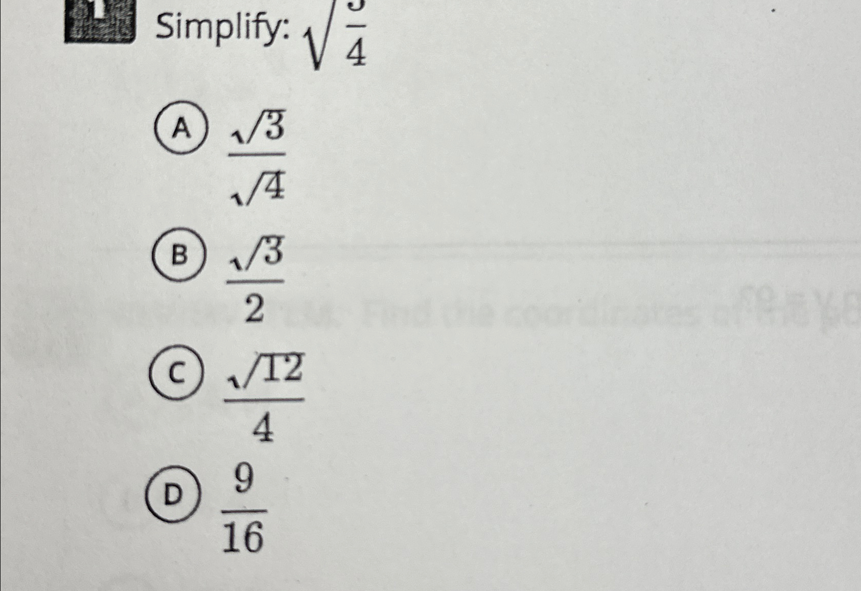 Solved Simplify: 342(A) 3242(B) ?232(C) 1224(D) 916 | Chegg.com