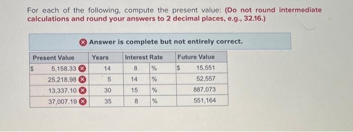 Solved For each of the following, compute the present value: | Chegg.com