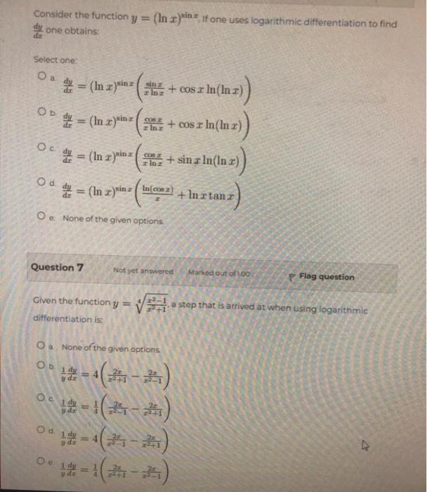 Solved Considet the function y=(lnx)sinx, If one uses | Chegg.com