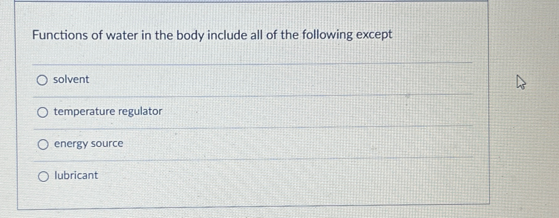 Solved Functions of water in the body include all of the | Chegg.com