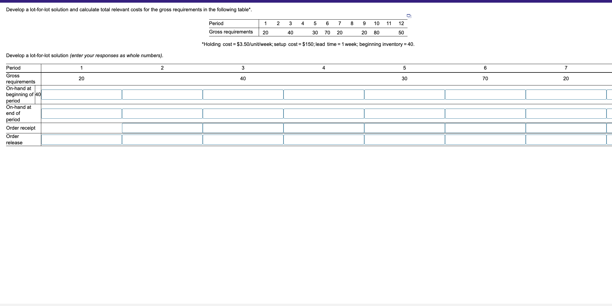 Solved Develop a lot-for-lot solution and calculate total | Chegg.com