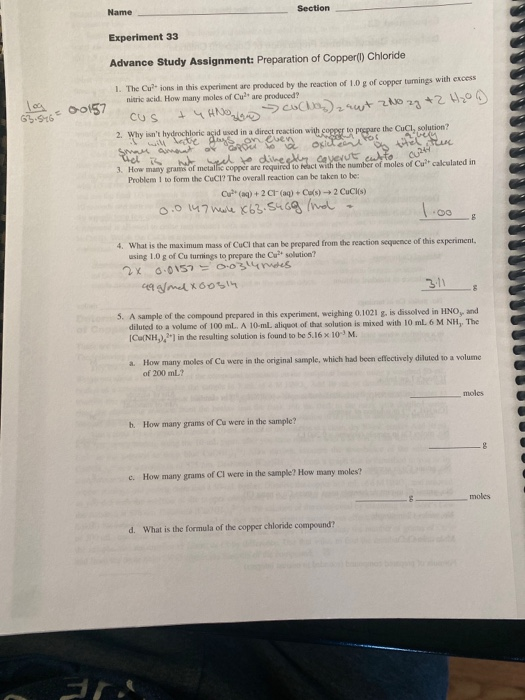 Solved Name Section Experiment 33 Advance Study Assignment: | Chegg.com