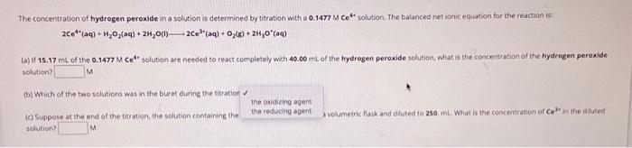 Solved The concentration of hydrogen peroxide in a solution | Chegg.com