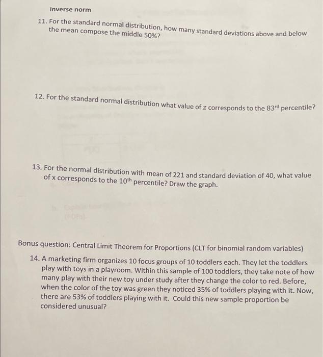 Solved Inverse norm 11. For the standard normal | Chegg.com