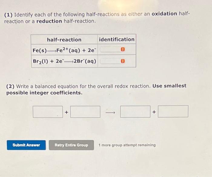 Solved 1 Identify Each Of The Following Half Reactions As