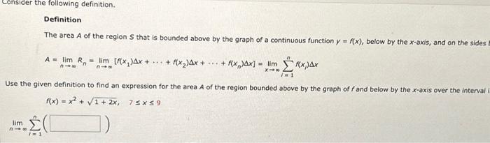 Solved Consider the following definition. Definition lim 318 | Chegg.com