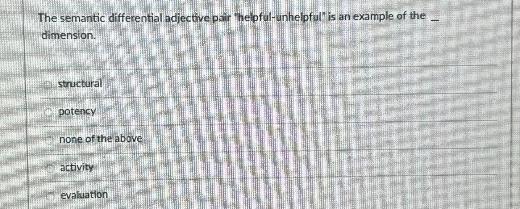 Solved The semantic differential adjective pair | Chegg.com