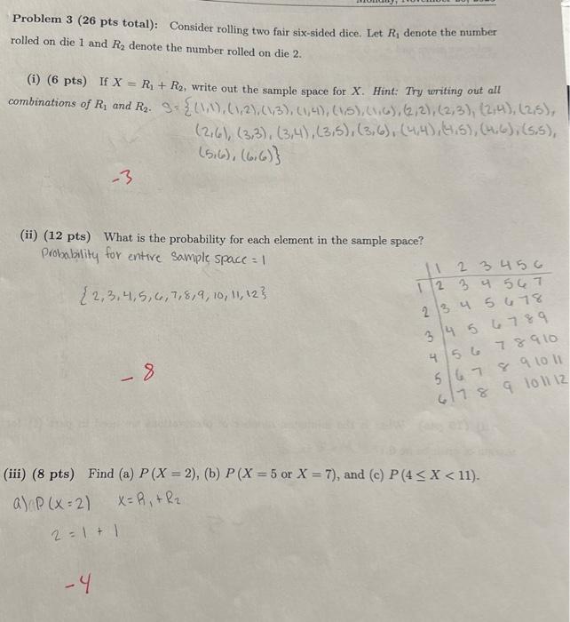 Solved Problem 3 (26 pts total): Consider rolling two fair | Chegg.com
