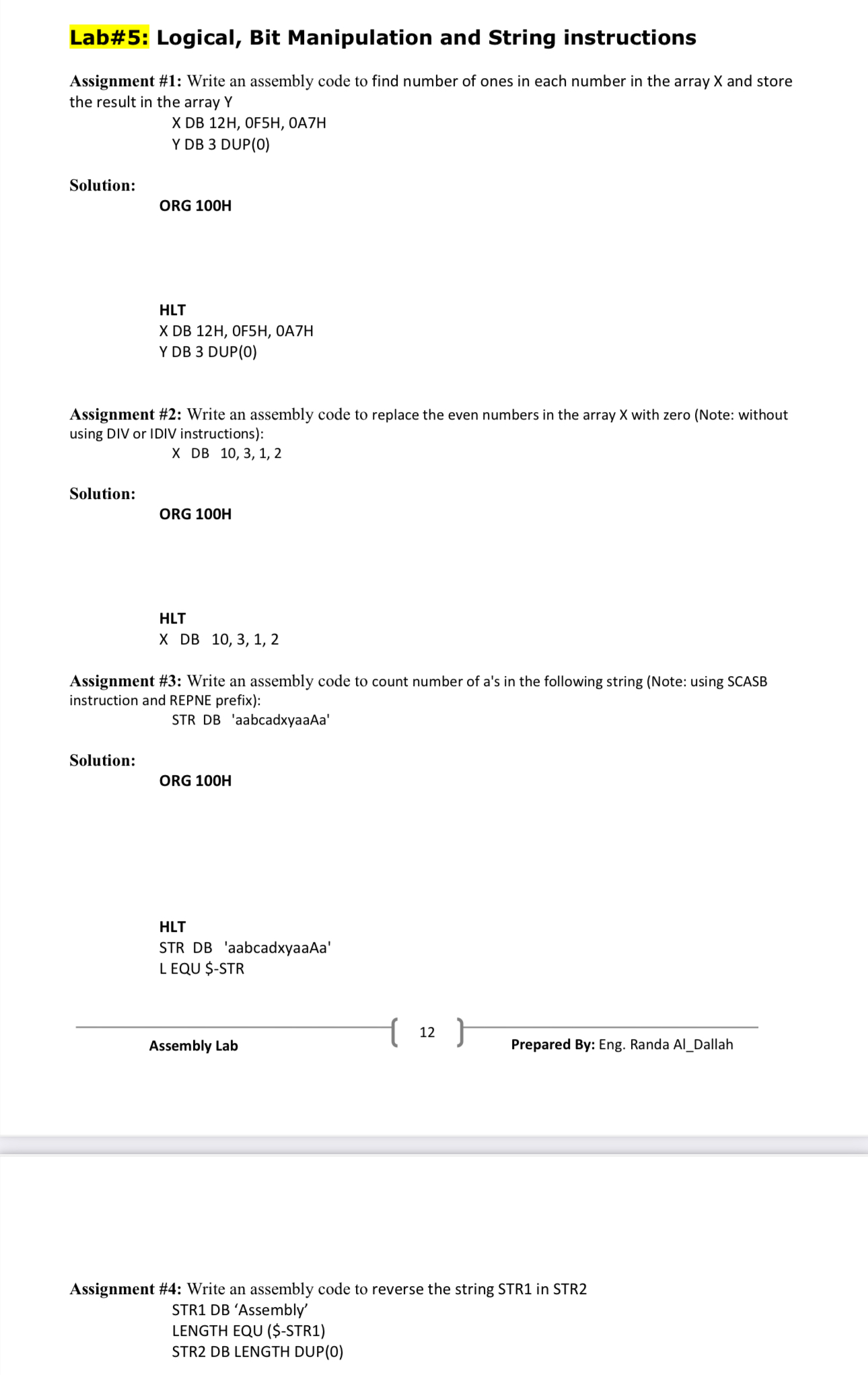 Solved Lab#5: Logical, Bit Manipulation and String | Chegg.com
