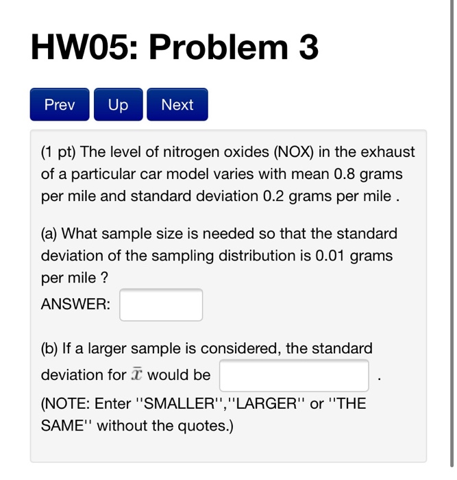 Solved HW05: Problem 1 Prev Up Next (1 pt) A variable of a | Chegg.com