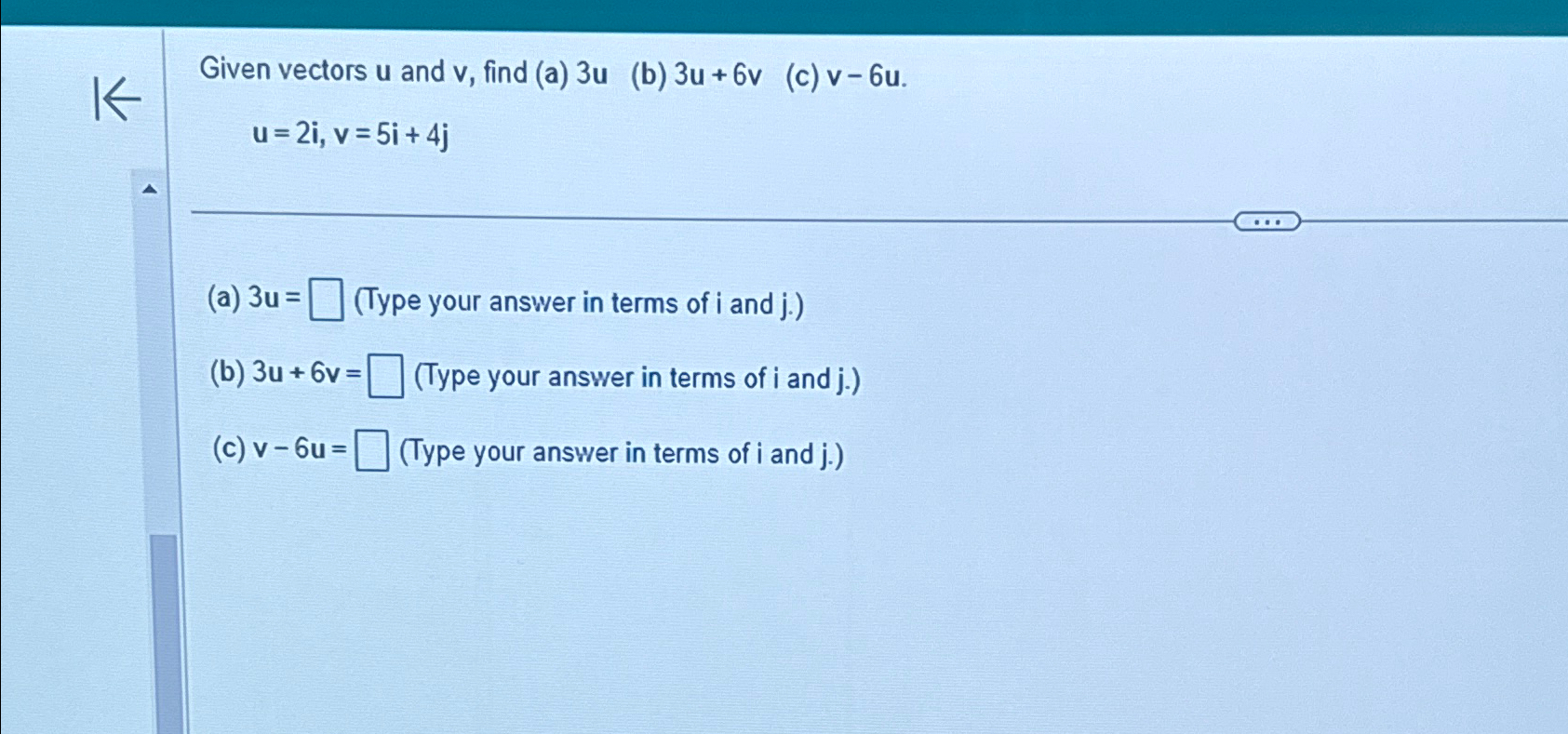 Solved Given vectors u ﻿and v, ﻿find (a) 3u(b) 3u+6v(c) | Chegg.com