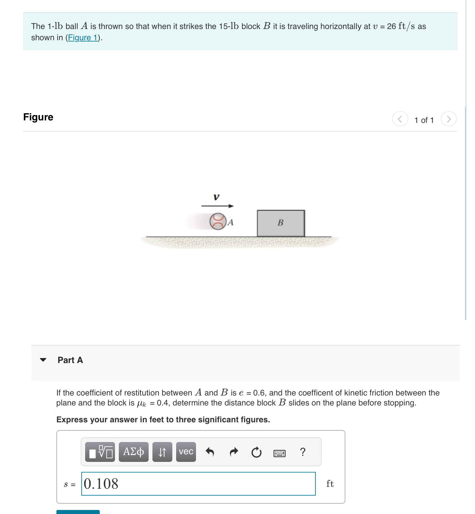 Solved The 1-lb ﻿ball A ﻿is thrown so that when it strikes | Chegg.com