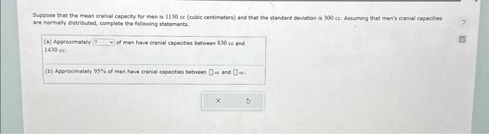 Solved Suppose that the mean cranial capacity for men is | Chegg.com