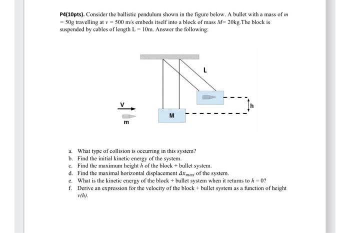 Solved P4(10pts). Consider the ballistic pendulum shown in | Chegg.com