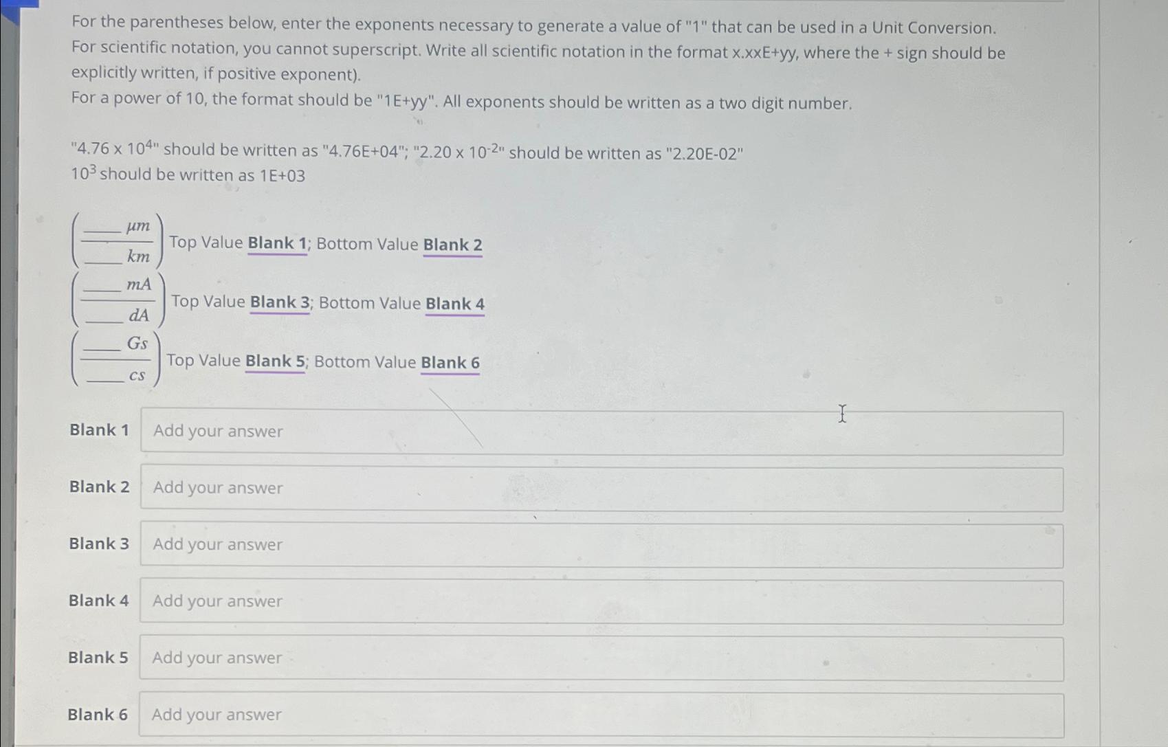 Solved For the parentheses below, enter the exponents | Chegg.com