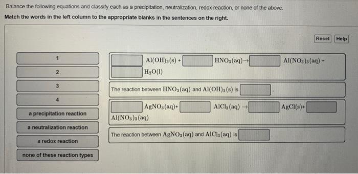 Solved Balance the following equations and classify each as | Chegg.com
