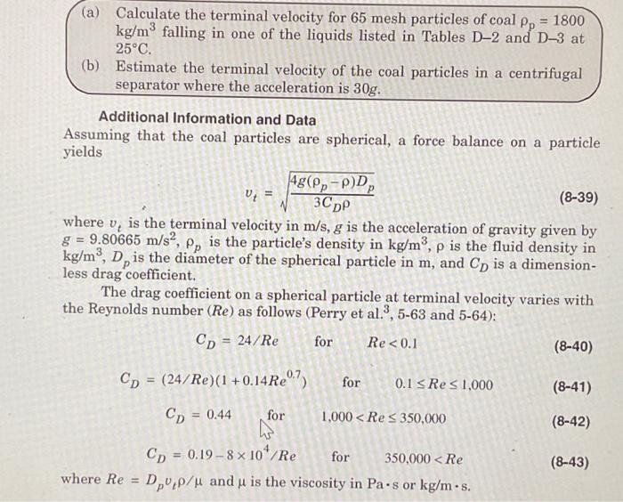 (a) Calculate the terminal velocity for 65 mesh | Chegg.com