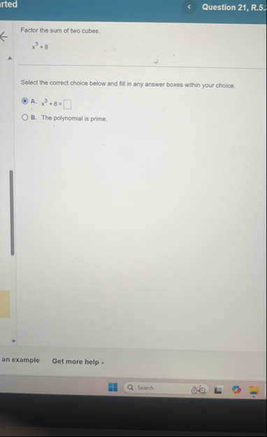 Solved rtedQuestion 21, ﻿R.5.Factor the sum of two | Chegg.com
