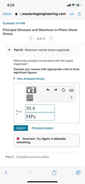 Solved 4:23 al Done n.masteringengineering.com AA | Chegg.com