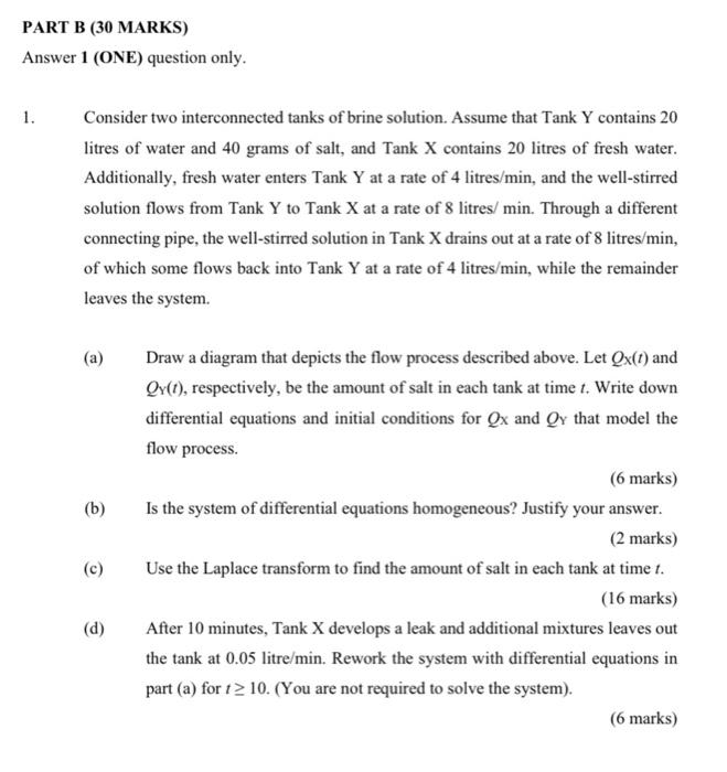 Solved PART B (30 MARKS) Answer 1 (ONE) question only. 1. | Chegg.com Solved PART B (30 MARKS) Answer 1 (ONE) question only. 1. | Chegg.com