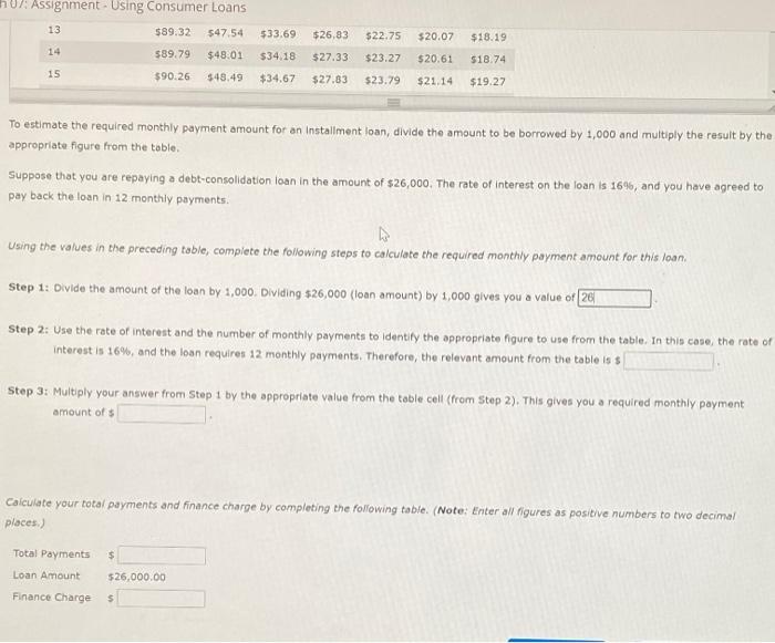 Solved 8. Calculating an installment loan payment using | Chegg.com