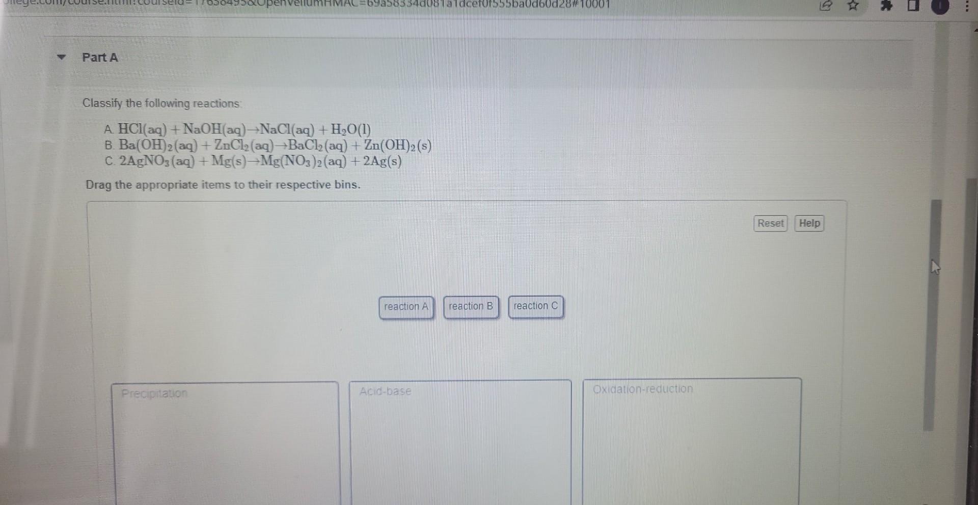 Solved Classify the following reactions A | Chegg.com