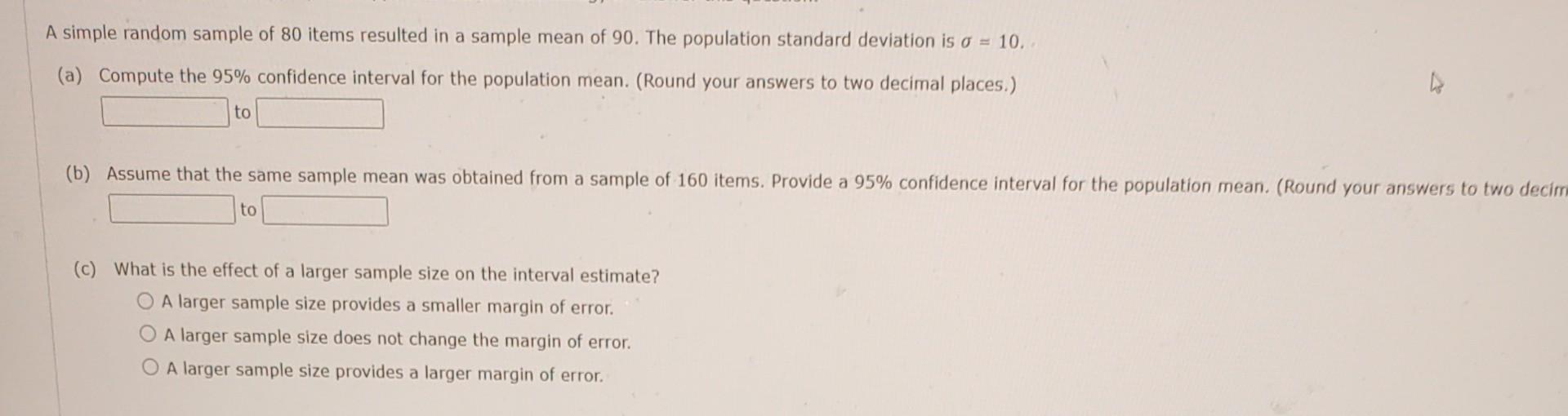 Solved A simple random sample of 80 items resulted in a | Chegg.com