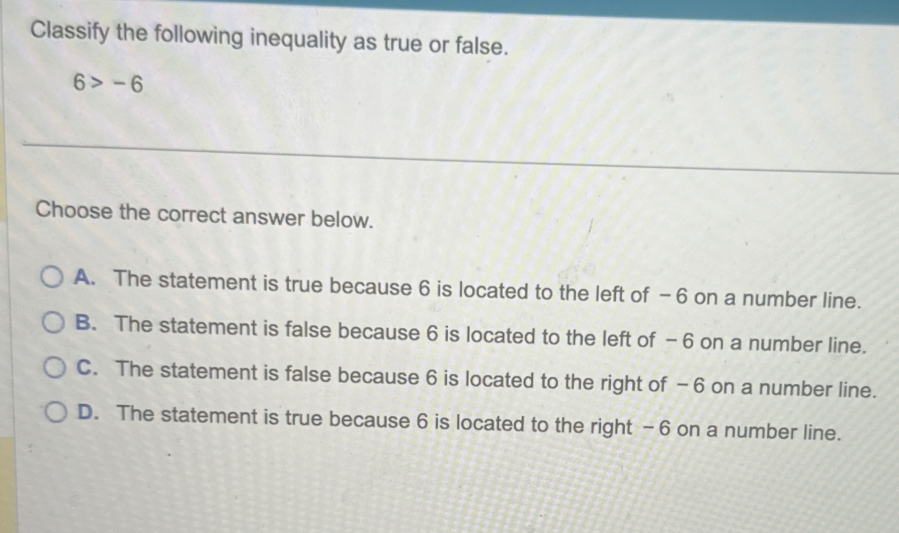 Solved Classify the following inequality as true or | Chegg.com