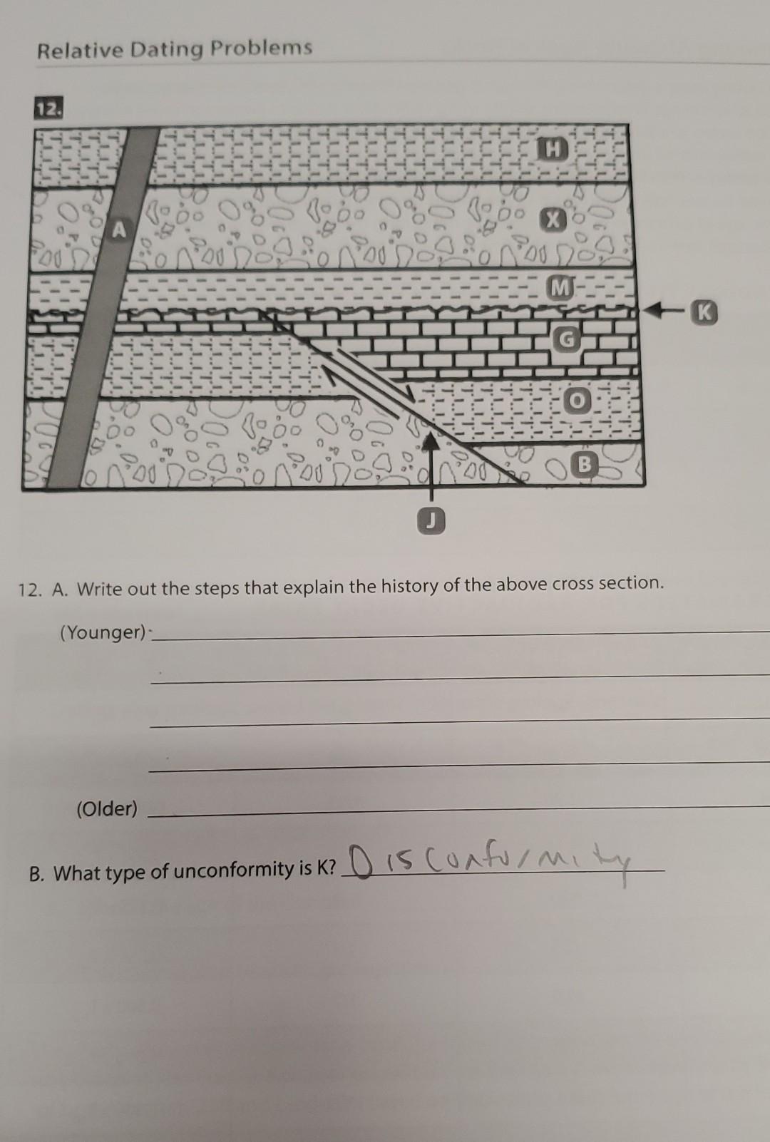Solved Relative Dating Problems 12. H X M K 000 J 12. A. | Chegg.com