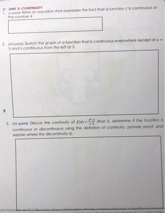 Solved C. UNIT 3: CONTINUITY 1. ( point) Write an equation | Chegg.com