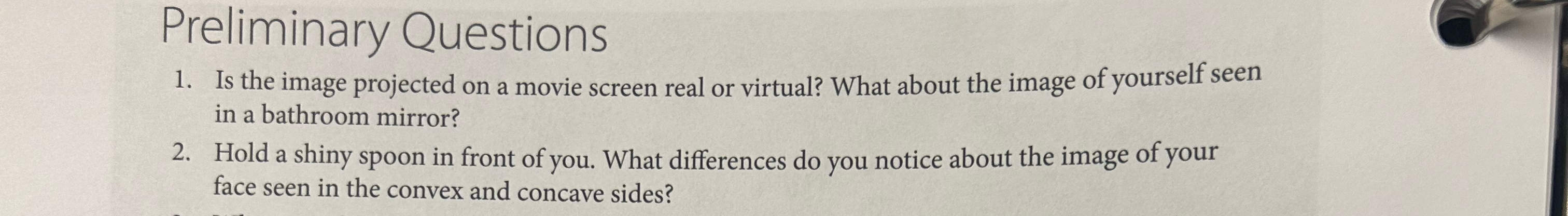 Solved Preliminary QuestionsIs the image projected on a | Chegg.com