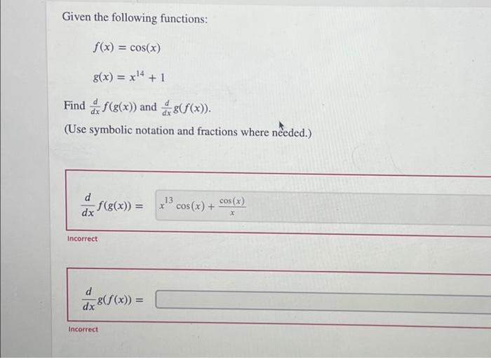 Solved Given the following functions: f(x) = cos(x) 14 g(x) | Chegg.com
