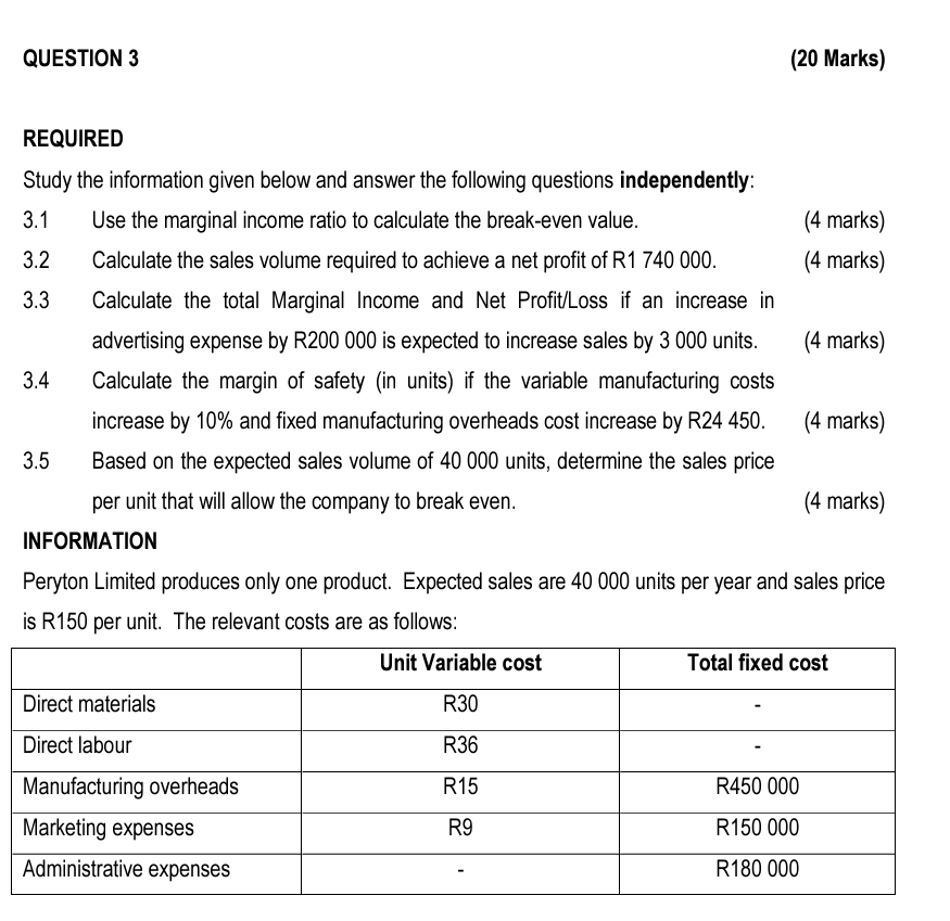 Solved QUESTION 3(20 ﻿Marks)REQUIREDStudy the information | Chegg.com