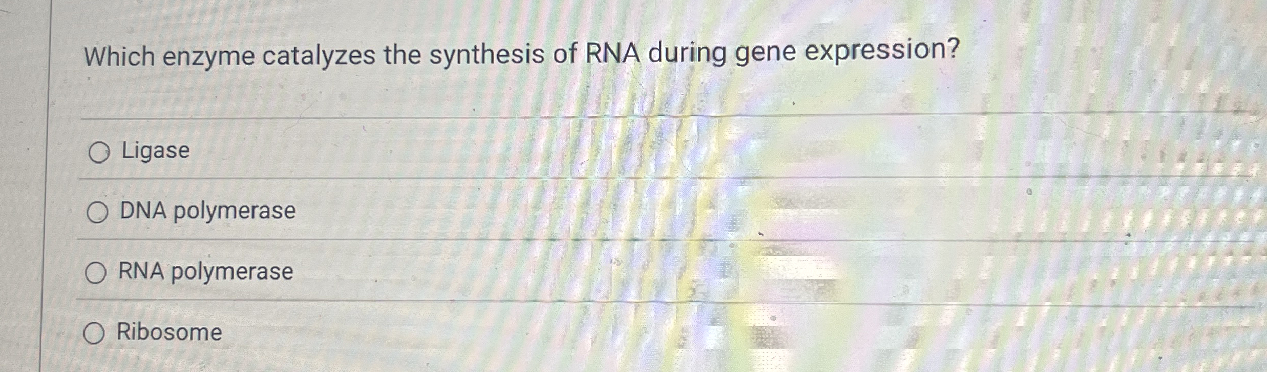 Solved Which enzyme catalyzes the synthesis of RNA during | Chegg.com