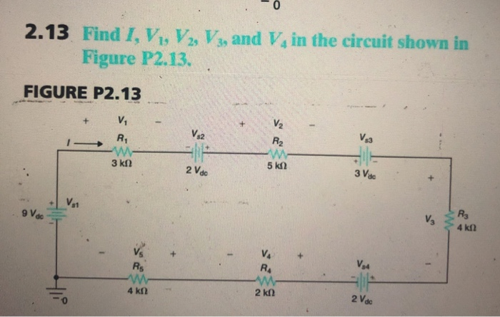 Solved 0 2.13 Find I, V1, V2, V3, and V. in the circuit | Chegg.com