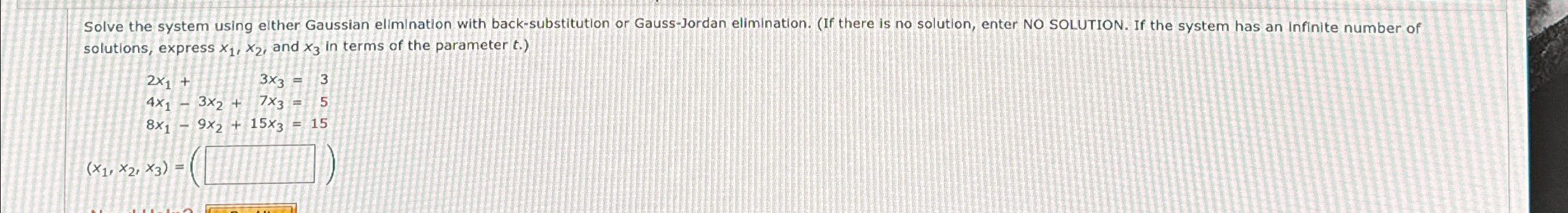 Solved Solve the system using elther Gaussian ellmination | Chegg.com