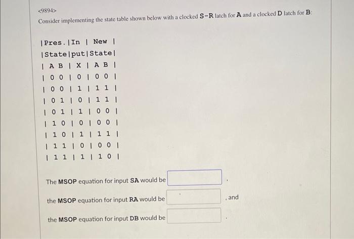 Solved 9894 Consider implementing the state table shown | Chegg.com