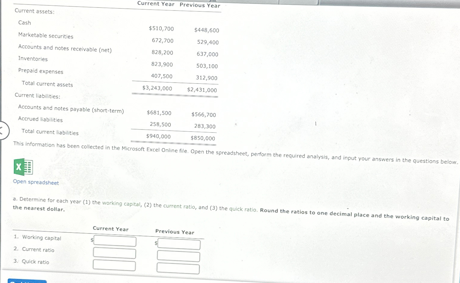 Solved Current Year Previous YearCurrent assets:This | Chegg.com