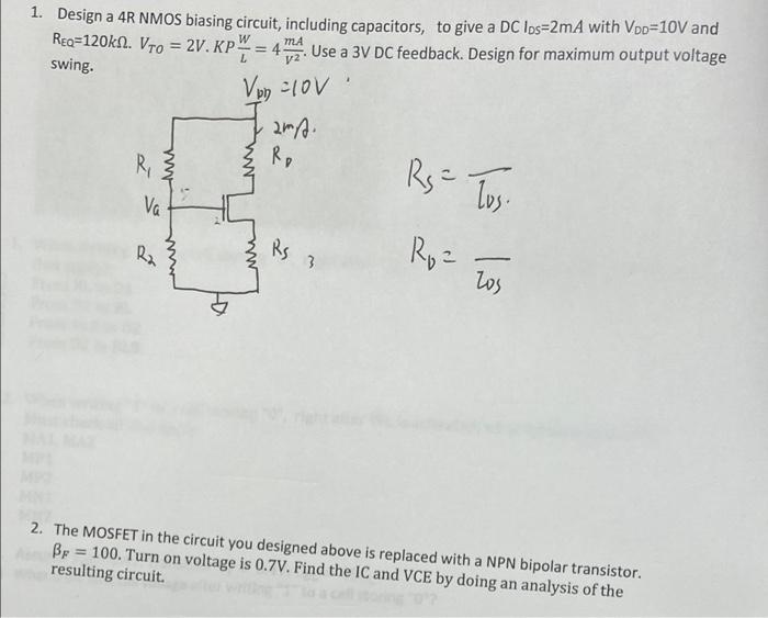 Solved w MA y2 1. Design a 4R NMOS biasing circuit, | Chegg.com